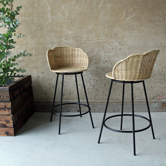 Natural Rattan Scallop Kitchen Island Bar Stool – The Rattan Company