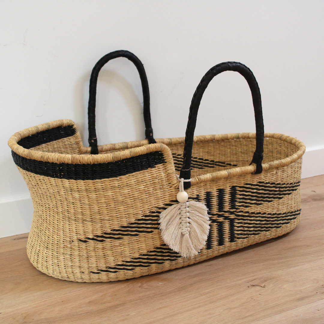 Malaika African Elephant Grass Handwoven Moses Basket with Leather ...