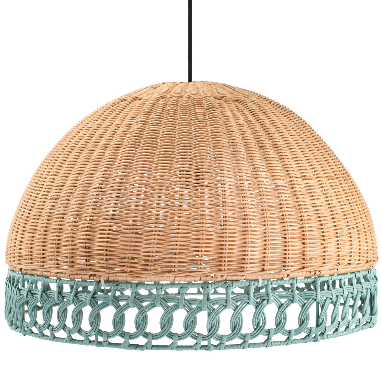 Sarah Rattan Pendant Lamp Shade with Blue Decorative Rattan Skirt – The ...