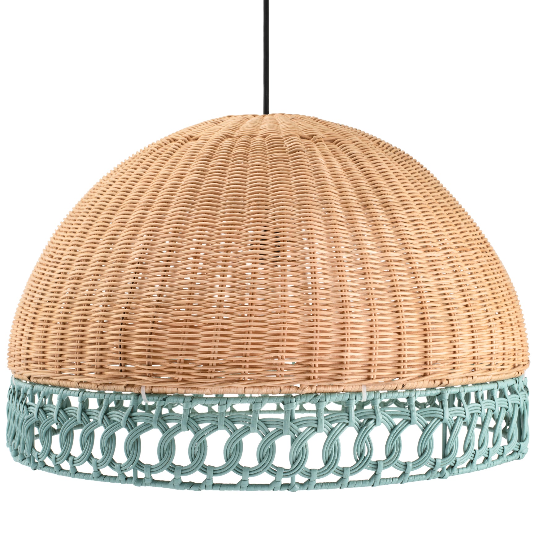 Sarah Rattan Pendant Lamp Shade with Blue Decorative Rattan Skirt – The ...