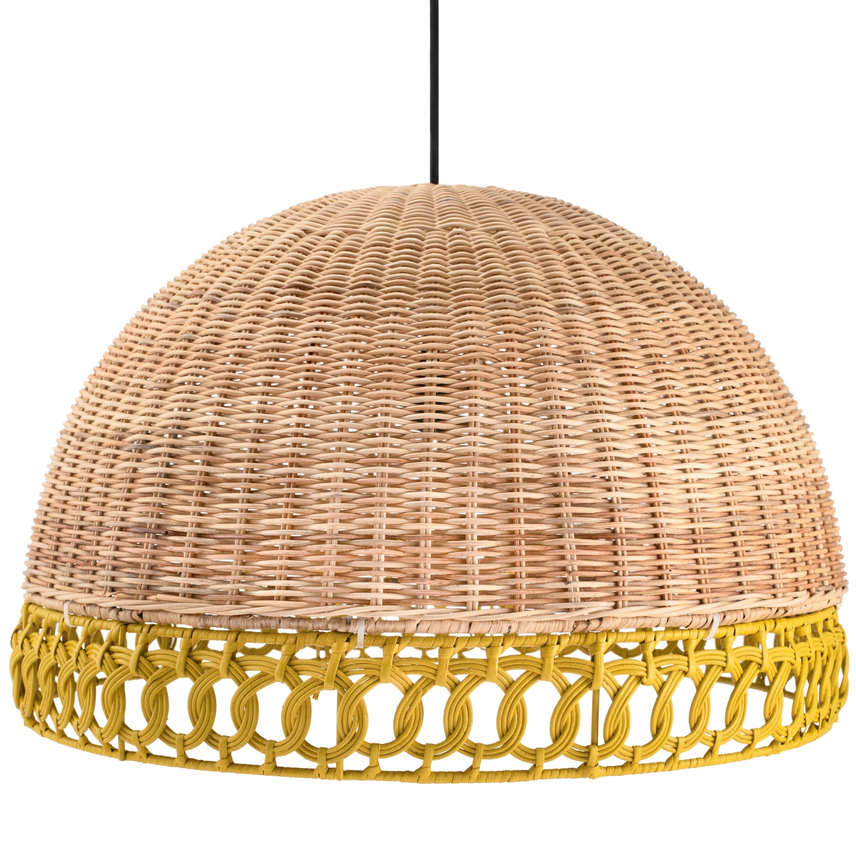 Sarah Rattan Pendant Lamp Shade with Yellow Decorative Rattan Skirt ...